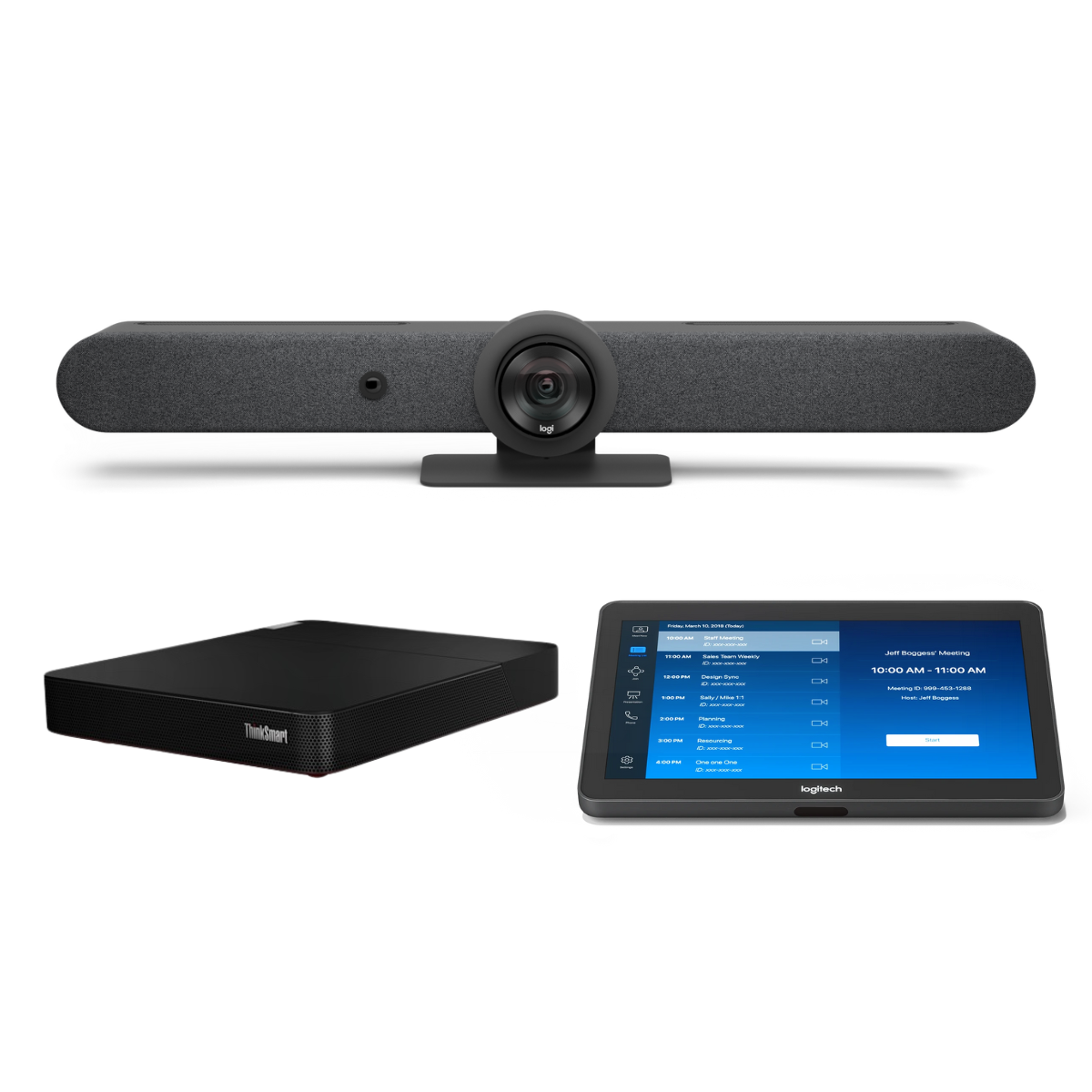 Logitech Rally Bar Graphite with Tap Zoom Base and Lenovo ThinkSmart Core Bundle ...